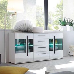 Pharao24.de Wohnzimmer Sideboard in Wei&szlig; Hochglanz Glast&uuml;ren