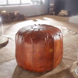 Pharao24.de Echtleder Pouf in Cognac Braun rustikalen Landhausstil