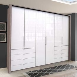 Pharao24.de Panorama Kleiderschrank in Wei&szlig; Eiche Tr&uuml;ffelfarben viel Stauraum