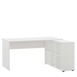 Pharao24.de Winkelschreibtisch weiss Made in Germany Seitenregalen