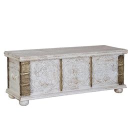 Pharao24.de Holztruhe Truhe mit Metallgriffen und Ornament Muster