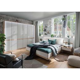 Pharao24.de Design Schlafzimmer Set in Eichefarben Beige Glas beschichtet (vierteilig)