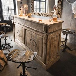 Pharao24.de Holz Bartresen in Mangobaum Naturfarben Industry und Loft Stil in Mangoholz Naturfarben 180x106x55 cm Pharao24