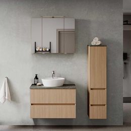 Pharao24.de Waschplatz Set Badezimmerm&ouml;belset in modernem Design in Eiche hell (dreiteilig)