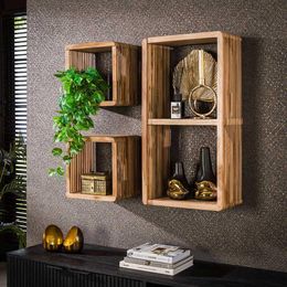 Pharao24.de Wandregal Holzregal aus Massivholz dreiteilig (dreiteilig)