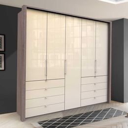 Pharao24.de Gro&szlig;er Kleiderschrank glasbeschichtet 3 t&uuml;rig mit Schubladen
