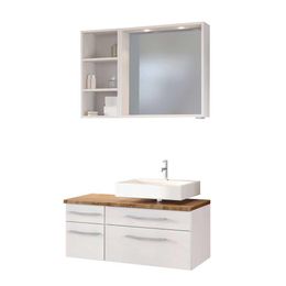Pharao24.de M&ouml;bel Set f&uuml;r Badezimmer Wei&szlig; und Wildeiche Dekor (dreiteilig)