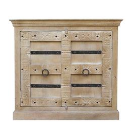 Pharao24.de Shabby Chic Stil Kommode in Holz Grey Wash zwei Dreht&uuml;ren