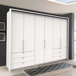 Pharao24.de Wei&szlig;er Kleiderschrank mit Faltt&uuml;ren sechs Schubladen