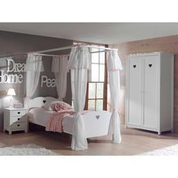 Pharao24.de M&auml;dchenzimmer mit Himmelbett Wei&szlig; (dreiteilig)
