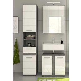 Pharao24.de G&auml;ste WC M&ouml;bel mit Spiegelschrank Wei&szlig; und Grau (dreiteilig)