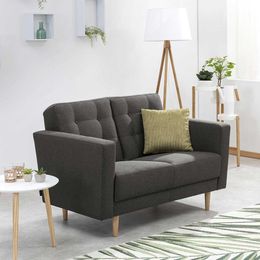 Pharao24.de Sofa in Anthrazit aus Flachgewebe und Eschenholz 128 cm breit