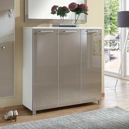 Pharao24.de Design Schuhkommode in Taupe Wei&szlig; Glas beschichtet 3 t&uuml;rig