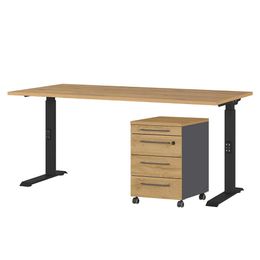 Pharao24.de Edv Tisch H&ouml;henverstellbarer Schreibtisch 80 cm tief mit T Gestell (zweiteilig)