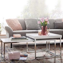 Pharao24.de Moderne Sofa Tische in Wei&szlig; und Chromfarben B&uuml;gelgestell (zweiteilig)