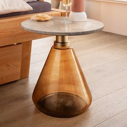 Pharao24.de Beistelltisch mit Glasfu&szlig; in Beige - Beigegrau - Braun 45 cm hoch