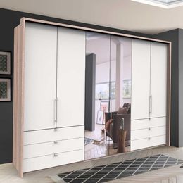 Pharao24.de Schlafzimmerschrank mit Spiegel Faltt&uuml;ren und Schubladen glasbeschichtet