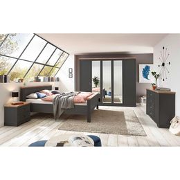 Pharao24.de Komplettschlafzimmer Landhaus in Dunkelgrau Wildeichefarben (f&uuml;nfteilig)