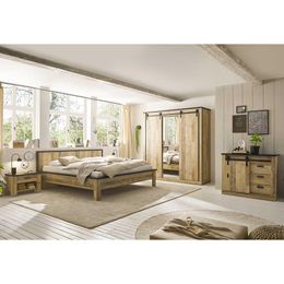 Pharao24.de Modern Country Schlafzimmer in Holz verwittert Anthrazit (f&uuml;nfteilig)