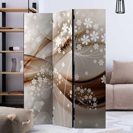 Pharao24.de Paravent floral mit Blumen Motiv Hellgrau Braun