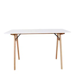 Pharao24.de Designschreibtisch in Wei&szlig; und Holz Naturfarben Skandi Style