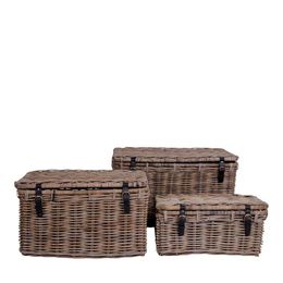 Pharao24.de Rattan Truhen in Graubraun Landhausstil (dreiteilig)
