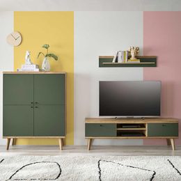 Pharao24.de Wohnwand mit Regal im Skandi Design Graugr&uuml;n (dreiteilig)