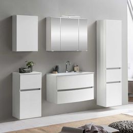 Pharao24.de Wei&szlig;es Badezimmer Set 160 cm breit LED Beleuchtung (f&uuml;nfteilig)