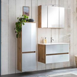 Pharao24.de Badezimmer Kombi in Wei&szlig; und Wildeiche Optik 120 cm breit (dreiteilig)