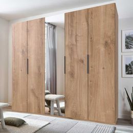 Pharao24.de 5-t&uuml;riger Kleiderschrank in Plankeneiche Holzoptik Spiegelt&uuml;r