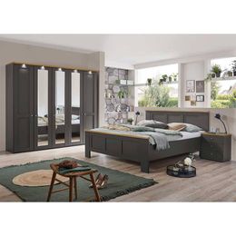 Pharao24.de Schlafzimmer Set 4-teilig in Dunkelgrau Eiche Bianco (vierteilig)
