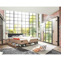 Pharao24.de Schlafzimmer im Loft Style in Tannenfarben Dunkelgrau (vierteilig)