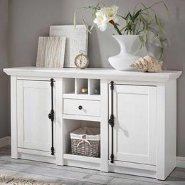 Pharao24.de Esszimmer Sideboard mit Weinfach Pinie Wei&szlig;