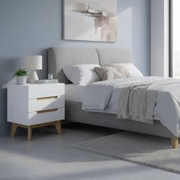 Pharao24.de Nachtkommode in Wei&szlig; und Eichefarben Asteiche furniert