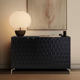 Pharao24.de Sideboard Kommode in Schwarz mit geometrischem Muster