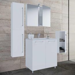 Pharao24.de Stehend und h&auml;ngend - Badm&ouml;bel weiss in modernem Design 46 cm tief (vierteilig)