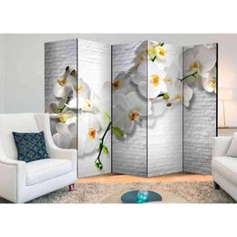 Pharao24.de Leinwand Paravent 5-teilig wei&szlig;en Orchideen Bl&uuml;ten