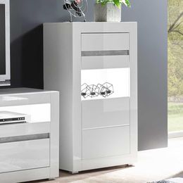 Pharao24.de Wohnwand Vitrine in Hochglanz Wei&szlig; und Beton Grau modern