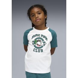 T-Shirt Puma "SUPER GRAPHIC TEE PS", M&auml;dchen, Gr. 116, Puma wei&szlig;, Jersey, Obermaterial: 100% Baumwolle, bedruckt, regular fit normal, Rundhals, Shirts T-Shirt, Regular Fit, Kurzarm, Rundhalsausschnitt, f&uuml;r Kinder