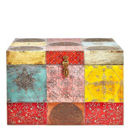 Pharao24.de Bunte Holztruhe im Boho Style flachem Deckel