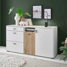 Pharao24.de Modernes Sidebord in Wei&szlig; und Wildeichefarben 150 cm breit