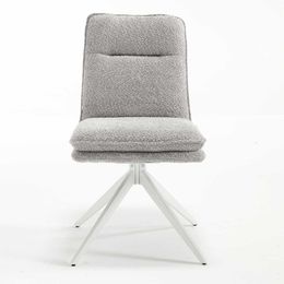 Pharao24.de Helle Polsterst&uuml;hle in Grau und Wei&szlig; Boucle Stoff und Metall (2er Set)
