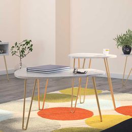 Pharao24.de Sofa Tisch Set in Wei&szlig; Marmor Optik Goldfarben (zweiteilig)