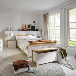 Pharao24.de Landhaus Schlafzimmer in Wei&szlig; Kiefer teilmassiv (vierteilig)
