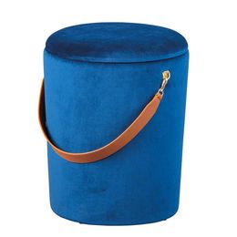 Pharao24.de Sitzhocker in Blau Samt Truhe