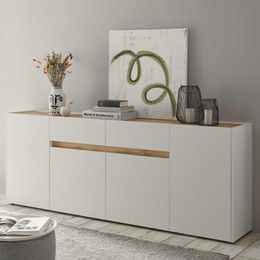 Pharao24.de XL Sideboard in Wei&szlig; und Wildeiche Optik 4 t&uuml;rig