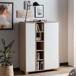 Pharao24.de Wohnzimmerschrank in Eiche hell und Wei&szlig; Made in Germany