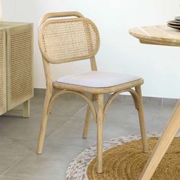 Pharao24.de Esszimmerstuhl Rattan mit Gestell aus Massivholz Eichefarben (2er Set)