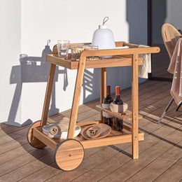 Pharao24.de Outdoor Teewagen aus Akazie Massivholz Gummirollen