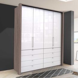 Pharao24.de Glasbeschichteter Jugend Kleiderschrank mit Faltt&uuml;ren acht Schubladen
